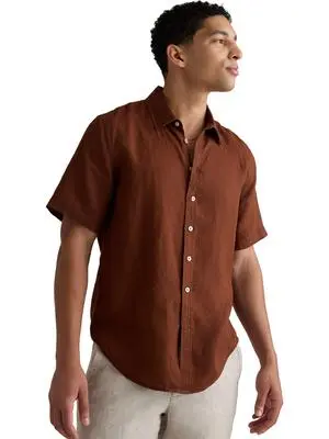 Quince Men's 100% European Linen Relaxed Short Sleeve Shirt Chocolate