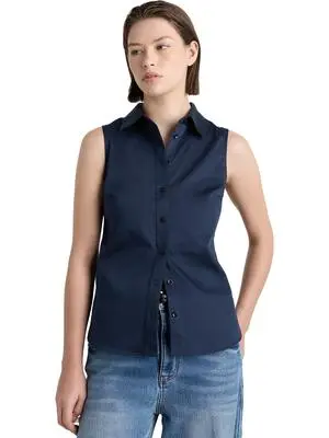 Quince Organic Stretch Cotton Tailored Sleeveless Shirt - Solid Navy
