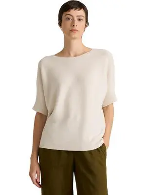 Quince Lightweight Cotton Cashmere Link-Stitch Dolman Sweater Heather Bone