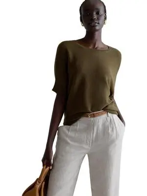 Quince Lightweight Cotton Cashmere Link-stitch Dolman Sweater - Olive
