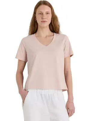 Quince Boxy V-neck T-shirt - Shell Pink