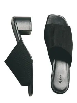 Quince Italian Leather & Eco Knit Heeled Mule Black