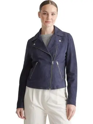 Quince Suede Biker Jacket Navy