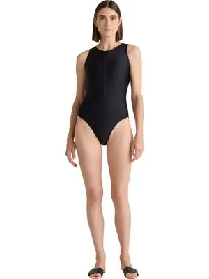 Quince QUINCE Italian Zip-Front One-Piece Swimsuit Black