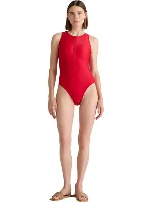Quince QUINCE Italian Zip-Front One-Piece Swimsuit Cherry