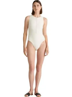 Quince QUINCE Italian Zip-Front One-Piece Swimsuit Ivory