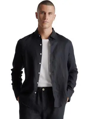 Quince 100% European Linen Relaxed Long Sleeve Shirt - Black