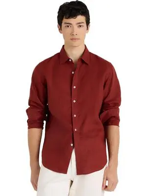 Quince 100% European Linen Relaxed Long Sleeve Shirt - Brick