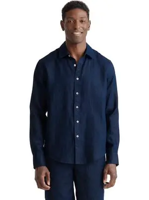 Quince 100% European Linen Relaxed Long Sleeve Shirt - Deep Navy