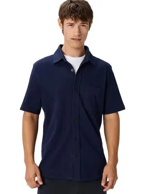 Quince Slub Short Sleeve Button Up Shirt - Deep Navy
