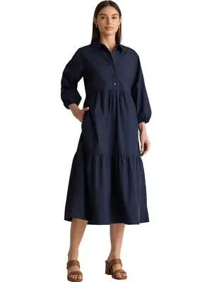 Quince Poplin Midi Tunic Dress - Navy