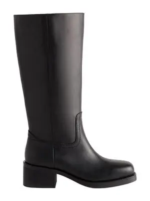 Quince Italian Leather Block Heel Boots - Black