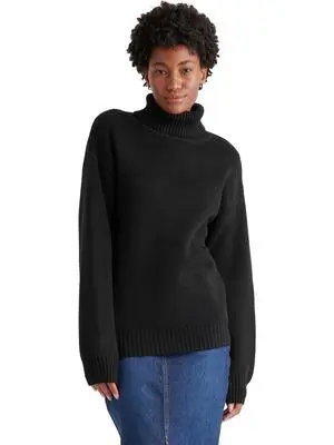 Quince Organic Cotton Ribbed Turtleneck Sweater - Black