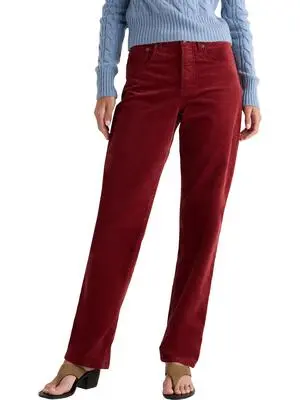 Quince Organic Stretch Corduroy Straight Leg Trousers - Deep Brick Red