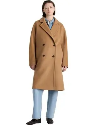 Quince Wool Cashmere Double-Breasted Slouch Coat Caramel