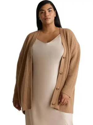 Quince Mongolian Cashmere Oversized Boyfriend Cardigan Camel