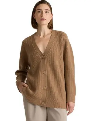Quince Mongolian Cashmere Oversized Boyfriend Cardigan - Teak