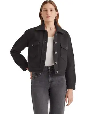 Quince Merino Wool Cropped Shirt Jacket - Black