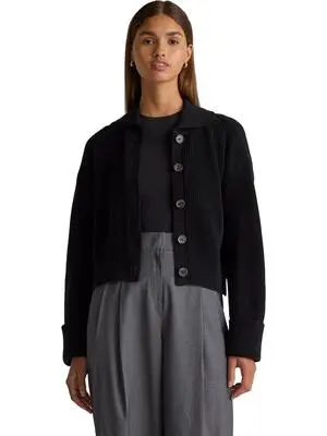 Quince Fisherman Collared Cardigan Sweater - Black
