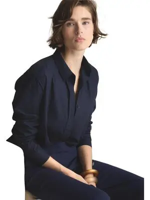Quince Organic Cotton Poplin Long Sleeve Shirt Navy