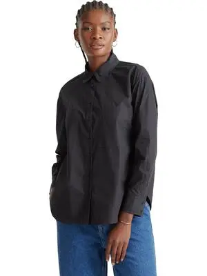 Quince Poplin Long Sleeve Boyfriend Shirt - Black