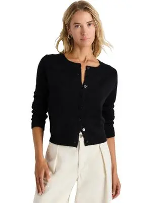 Quince Mongolian Cashmere Cropped Crew Neck Cardigan - Black