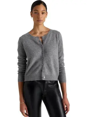 Quince Mongolian Cashmere Cropped Crew Neck Cardigan - Heather Grey