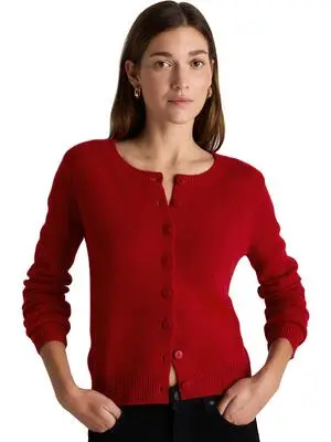 Quince Mongolian Cashmere Cropped Crew Neck Cardigan - Varsity Red