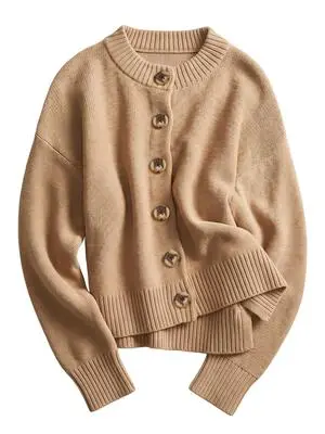 Quince Cropped Organic Cotton Cardigan Sweater Camel