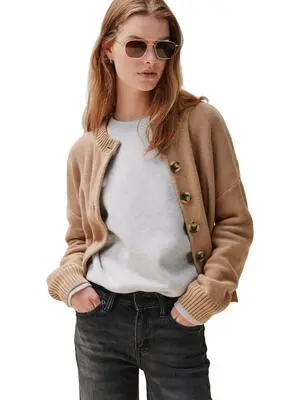 Quince Cropped Organic Cotton Cardigan Sweater Camel