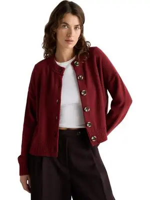 Quince Cropped Organic Cotton Cardigan Sweater Deep Brick Red