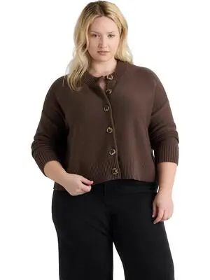 Quince Cropped Organic Cotton Cardigan Sweater - Heather Brown