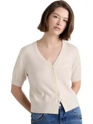 Quince Mongolian Cashmere Short Sleeve Cardigan - Ivory