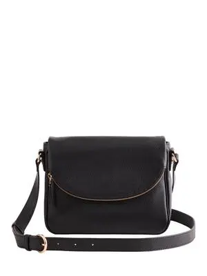 Quince Italian Leather Foldover Crossbody - Black