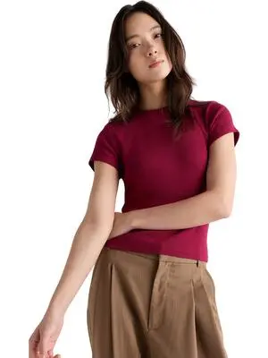 Quince Organic Cotton Micro-rib Crewneck T-shirt - Mulberry Red