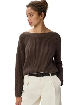 Quince Fisherman Boatneck Sweater - Heather Brown