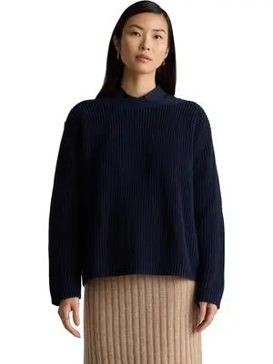 Quince Organic Cotton Fisherman Boatneck Sweater - Navy
