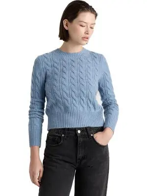 Quince Mongolian Cashmere Shrunken Cable Crewneck Sweater - Faded Denim
