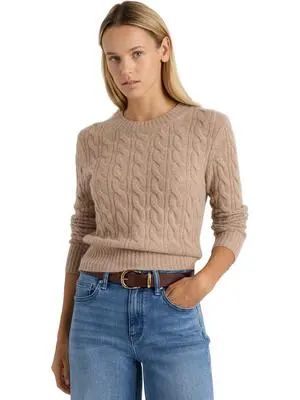 Quince Mongolian Cashmere Shrunken Cable Crewneck Sweater - Oatmeal