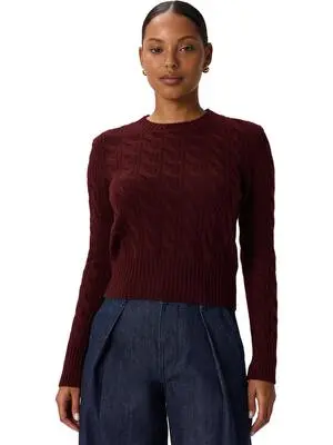 Quince Mongolian Cashmere Shrunken Cable Crewneck Sweater - Rich Burgundy
