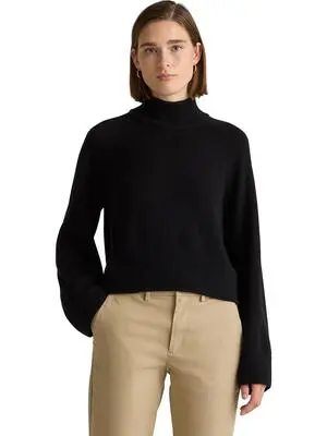 Quince Australian Merino Wool Cropped Mock Neck Sweater - Black
