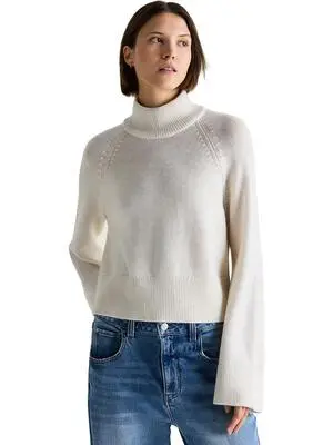 Quince Australian Merino Wool Cropped Mock Neck Sweater - Heather Bone
