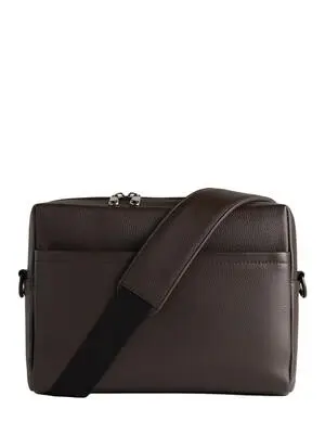 Quince Italian Leather Crossbody Messenger Bag - Hickory