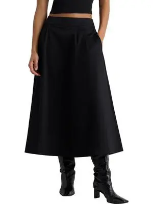 Quince Sateen A-Line Midi Skirt True Black
