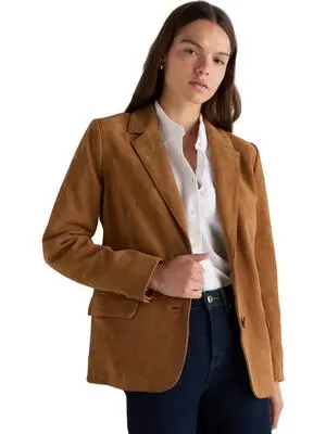 Quince 100% Suede Blazer Cognac Brown