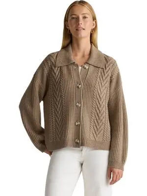 Quince Australian Merino Wool Collared Cable Cardigan - Malted Toffee
