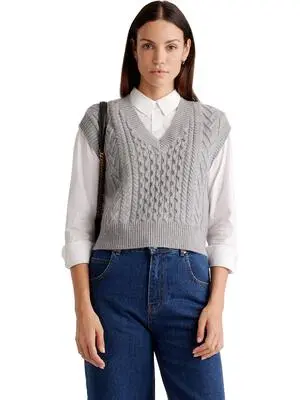 Quince Australian Merino Wool Cable Sweater Vest Heather Grey