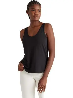 Quince Cotton Modal Double Scoop Neck Tank Top - Black