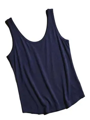 Quince Cotton Modal Double Scoop Neck Tank Top - Navy