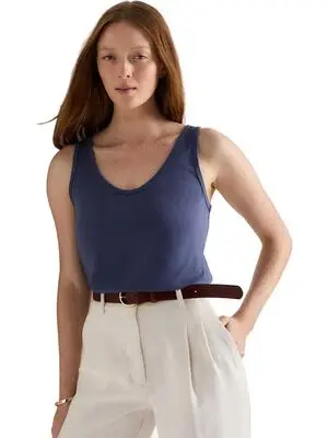 Quince Cotton Modal Double Scoop Neck Tank Top Storm Blue